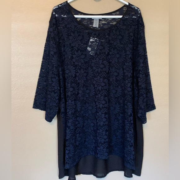 Catherines | Tops | Nwt Catherines Navy Blue Lace Blouse Size 3x | Poshmark